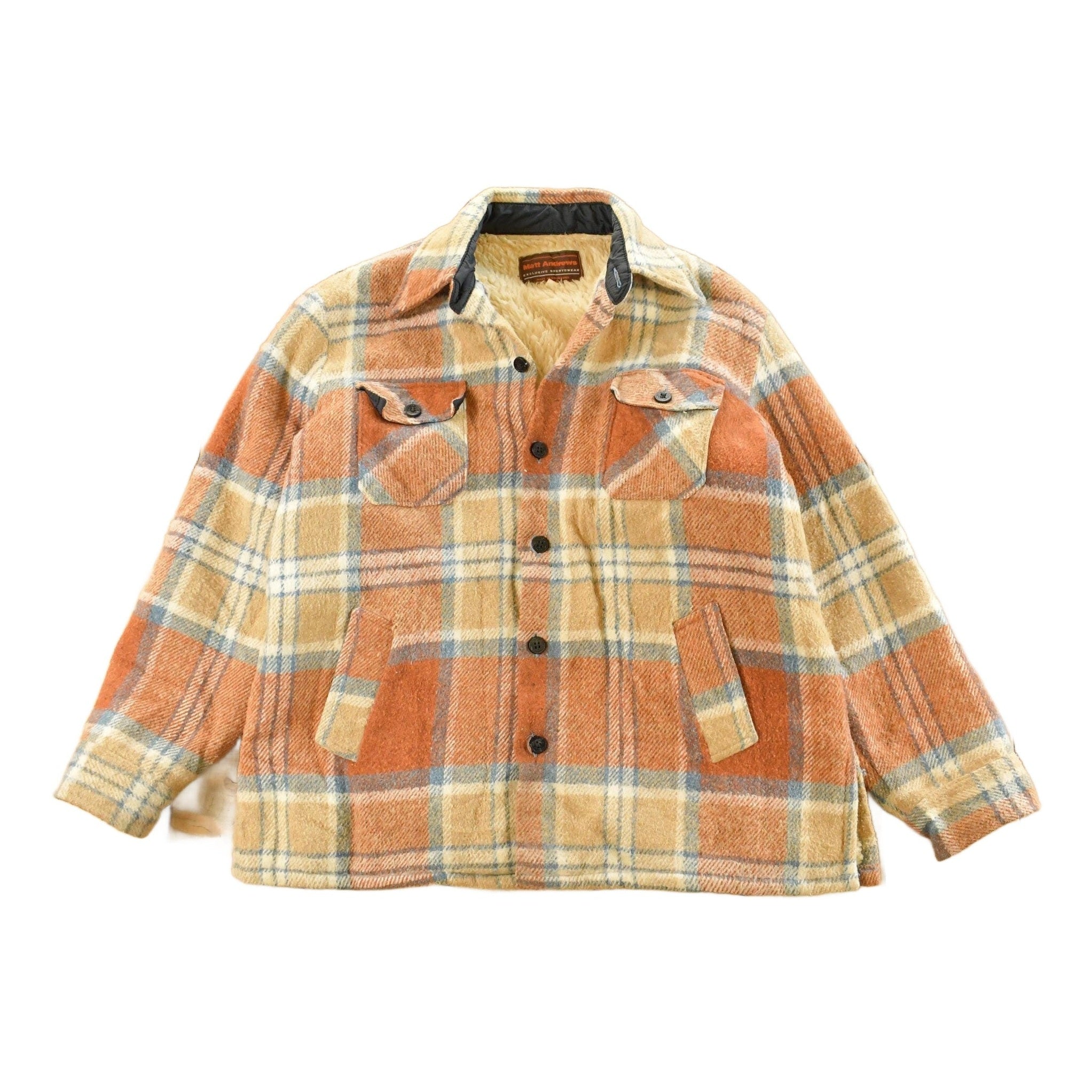 Vintage 1980s Matt Andrews Sherpa Lined Flannel Shirt Jacket Men's Lar ...
